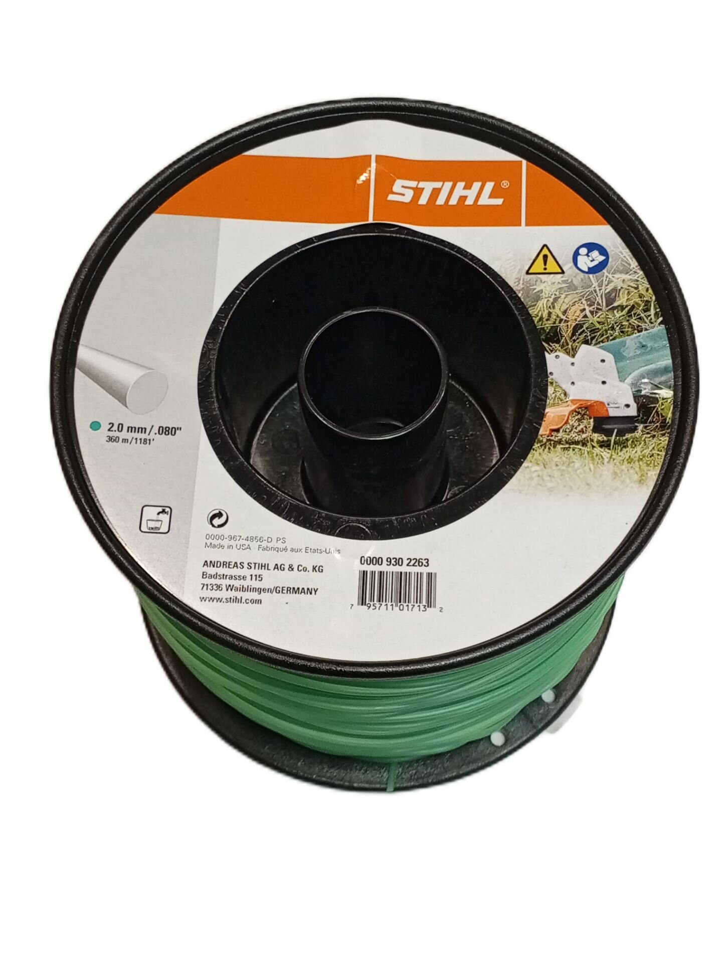 Струна 2,0 мм x 360 м STIHL круглого сечения (зелёная)
