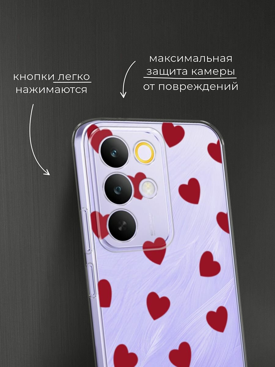 Чехол на Realme C85 / Реалми C85 с принтом Бордовые сердечки паттерн, прозрачный — фото 1