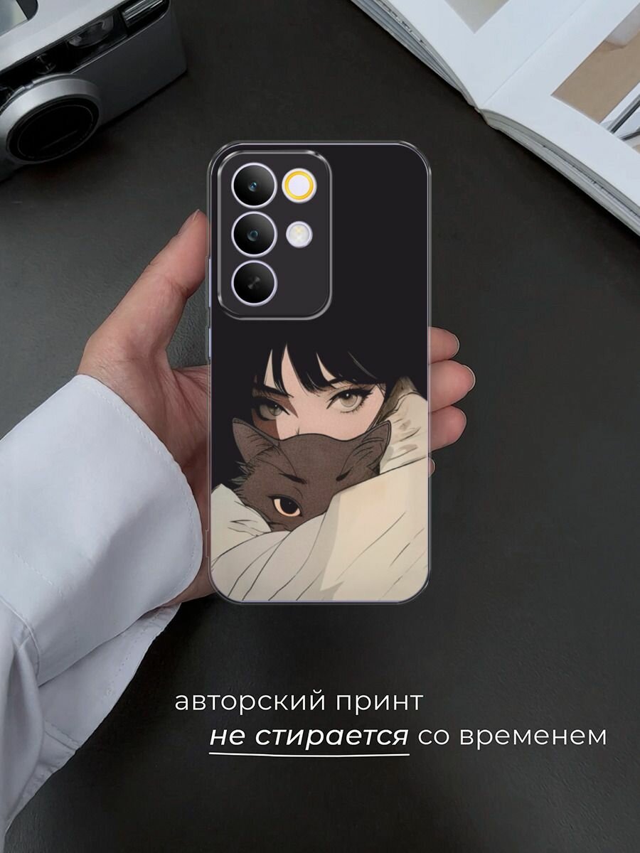 Чехол на Realme C85 Pro / Реалми C85 Про с принтом Аниме девушка с котиком — фото 1