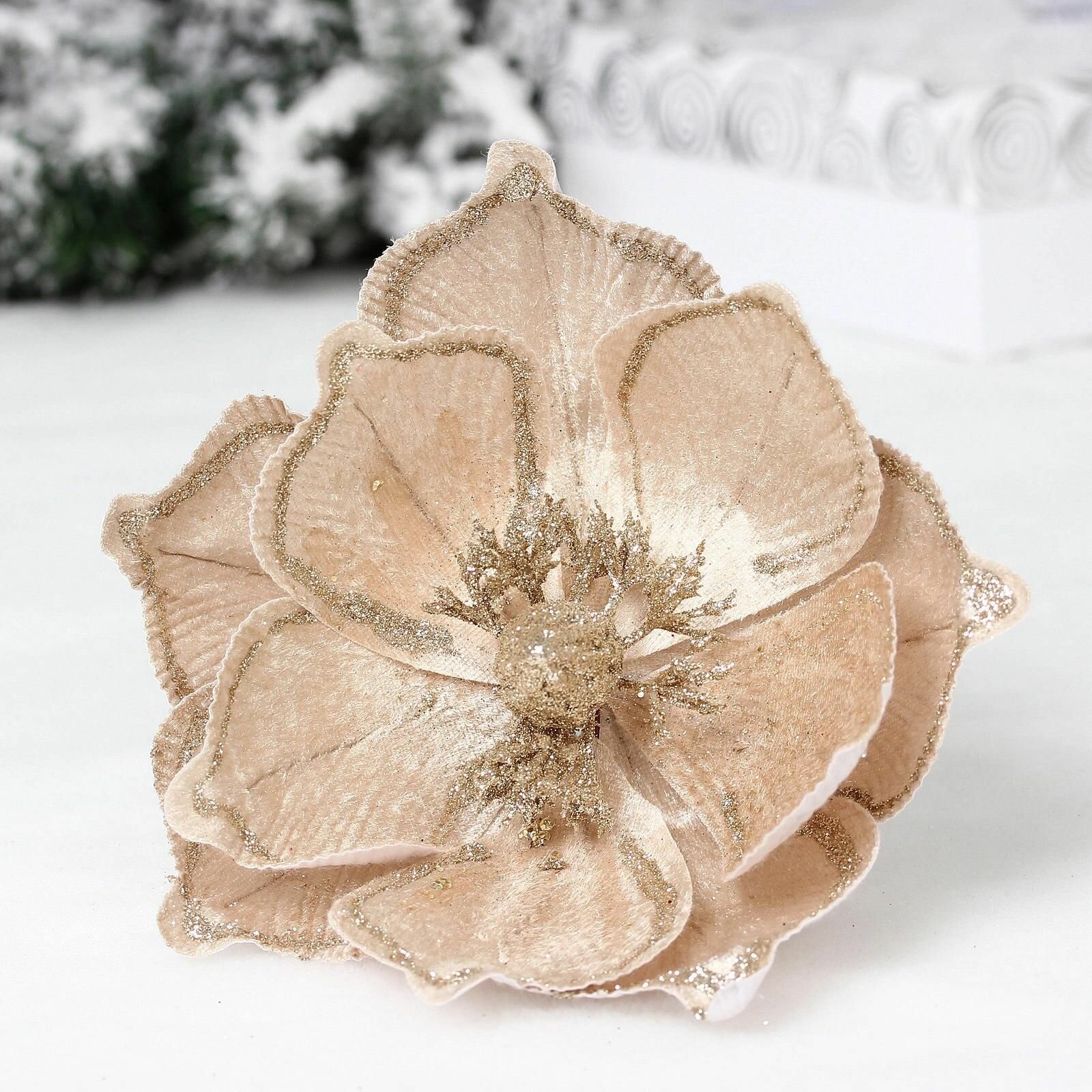 Украшение новогоднее Серпантин Пуансеттия-Симфония, 21 см, шампань