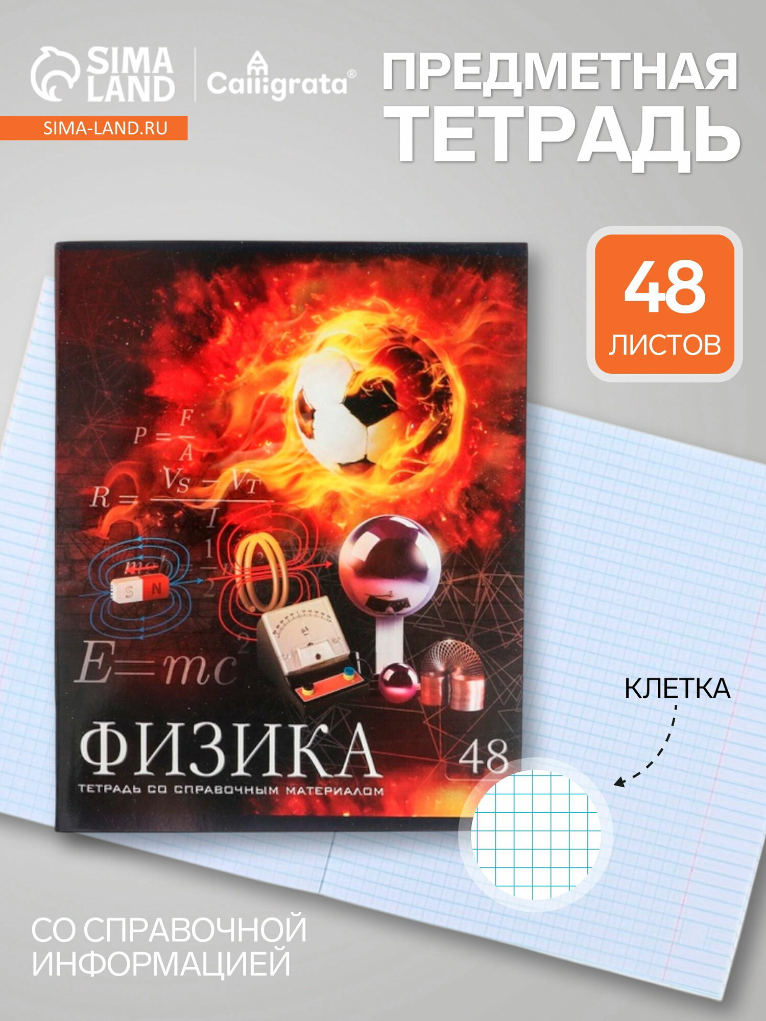 Предметная тетрадь по физике "Футбол", 48 листов, в клетку, со справочным материалом, обложка из мелованного картона, 10 шт.