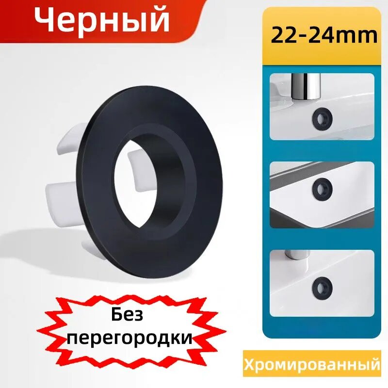 Кольцо перелива для раковины заглушка для перелива ванны латунь Материал 22-24 мм (черное)