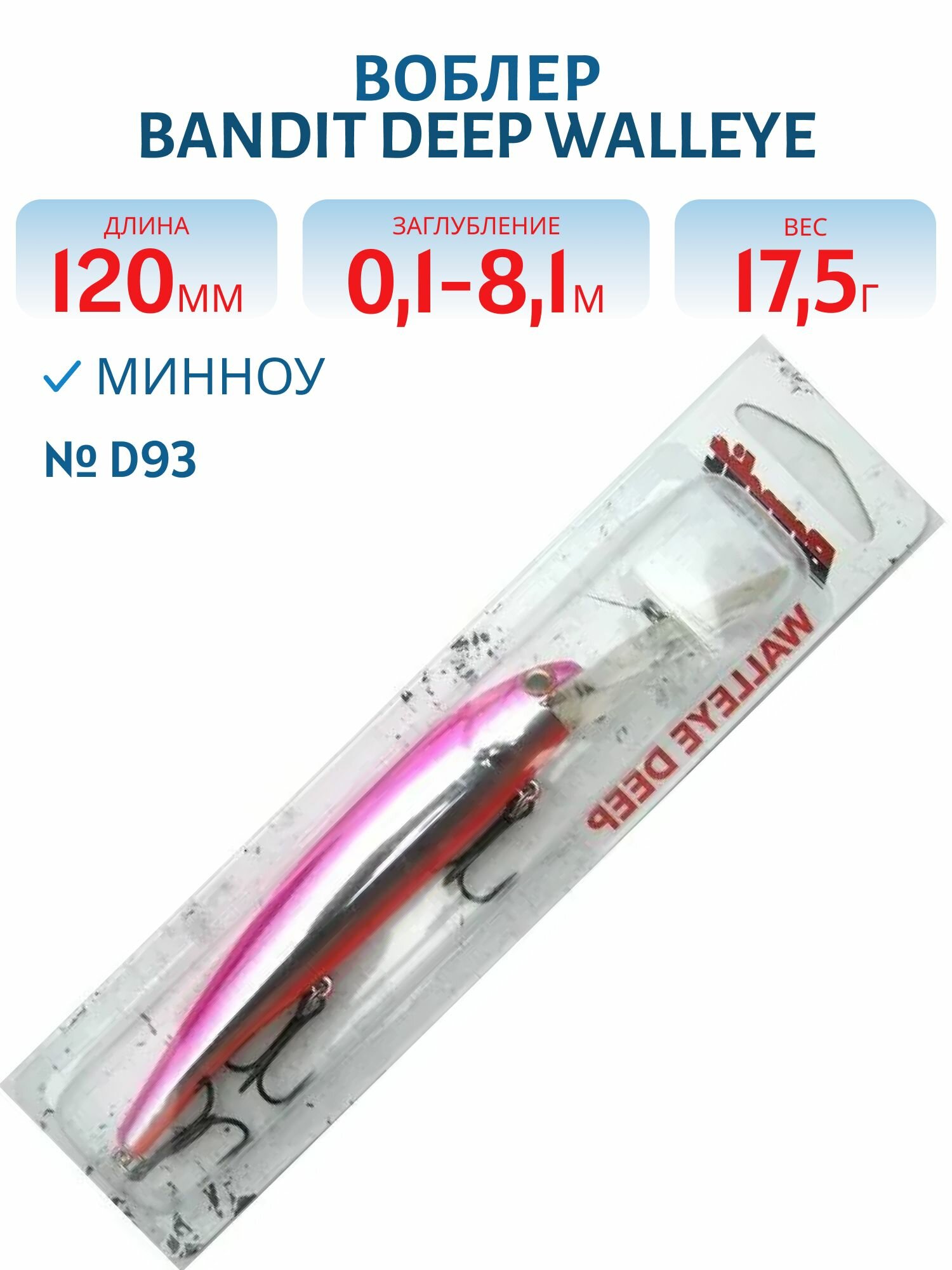 Воблер BANDIT DEEP WALLEYE, 120 мм, 17,5 гр, цвет D93