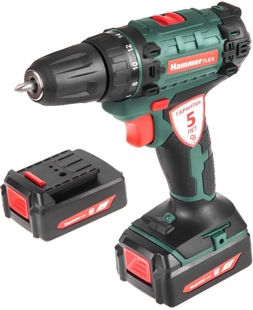 Дрель-шуруповерт аккумуляторная Hammerflex ACD120Li, 0-1050 об/мин, 12 В, 1.3 Ач, 10 мм