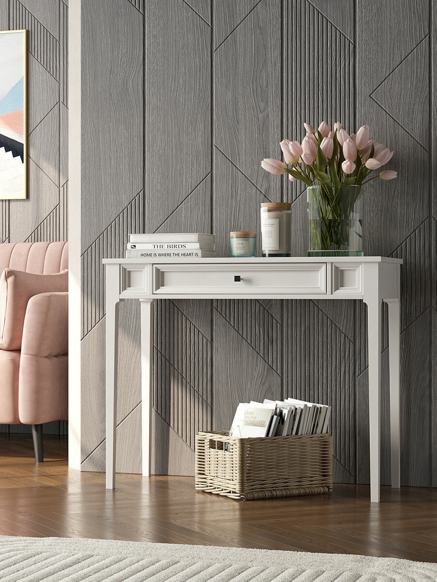 Стол консольный Гостиная "Квадро-С" 01 (белый лак) из массива сосны