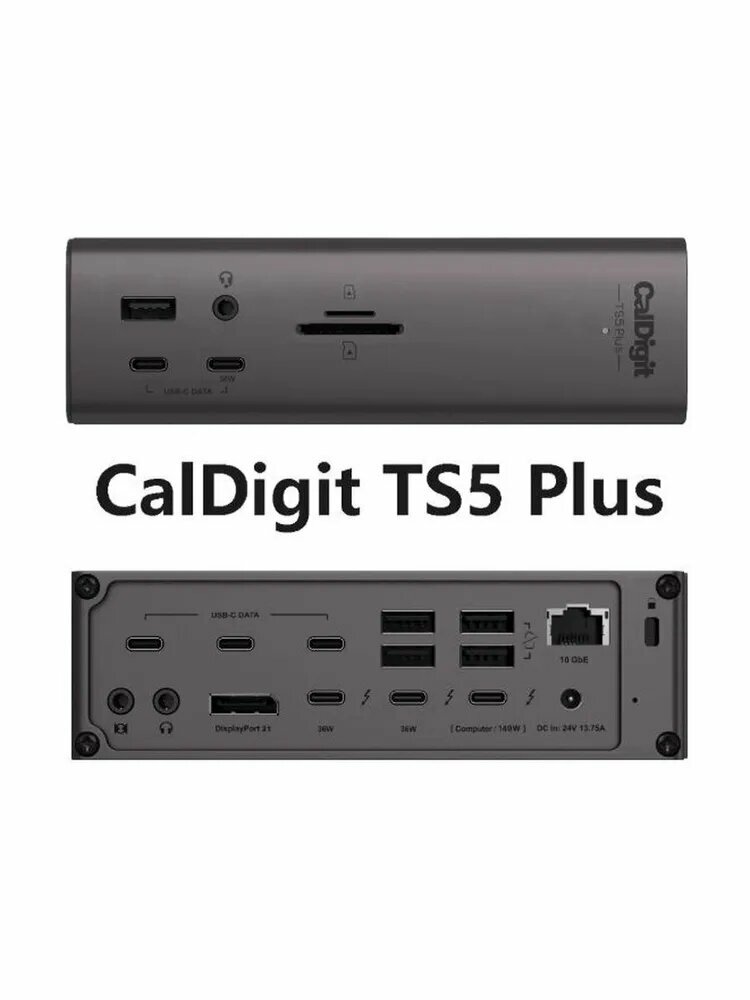 CalDigit TS5 Plus Док-станция Thunderbolt 5 40Gbps 20-в-1 с 10Gb Ethernet, HDMI 8K, PD 90W для MacBook/Mac Studio (USB-C Hub)