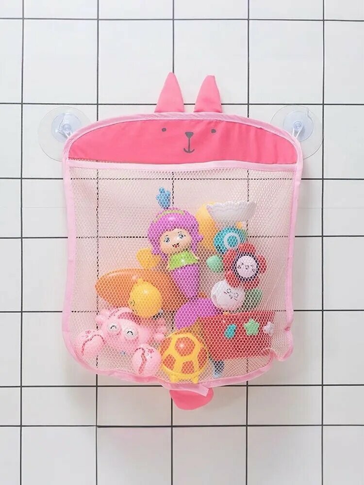 Сетка для хранения игрушек с присосками для ванной комнаты (розовая)