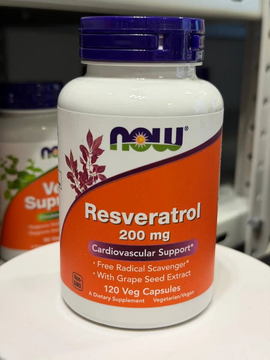 NOW Natural Resveratrol 200 mg - Ресвератрол для сердца, сосудов и антиоксидантной защиты, 120 капсул