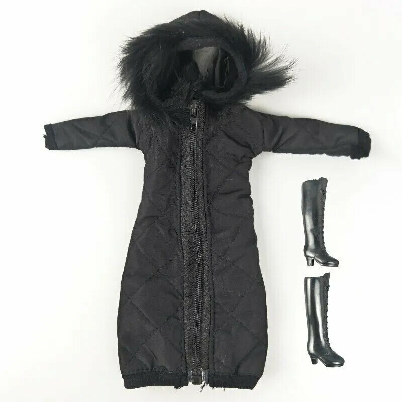 Черный Зимнее длинное пальто для куклы Барби Barbie