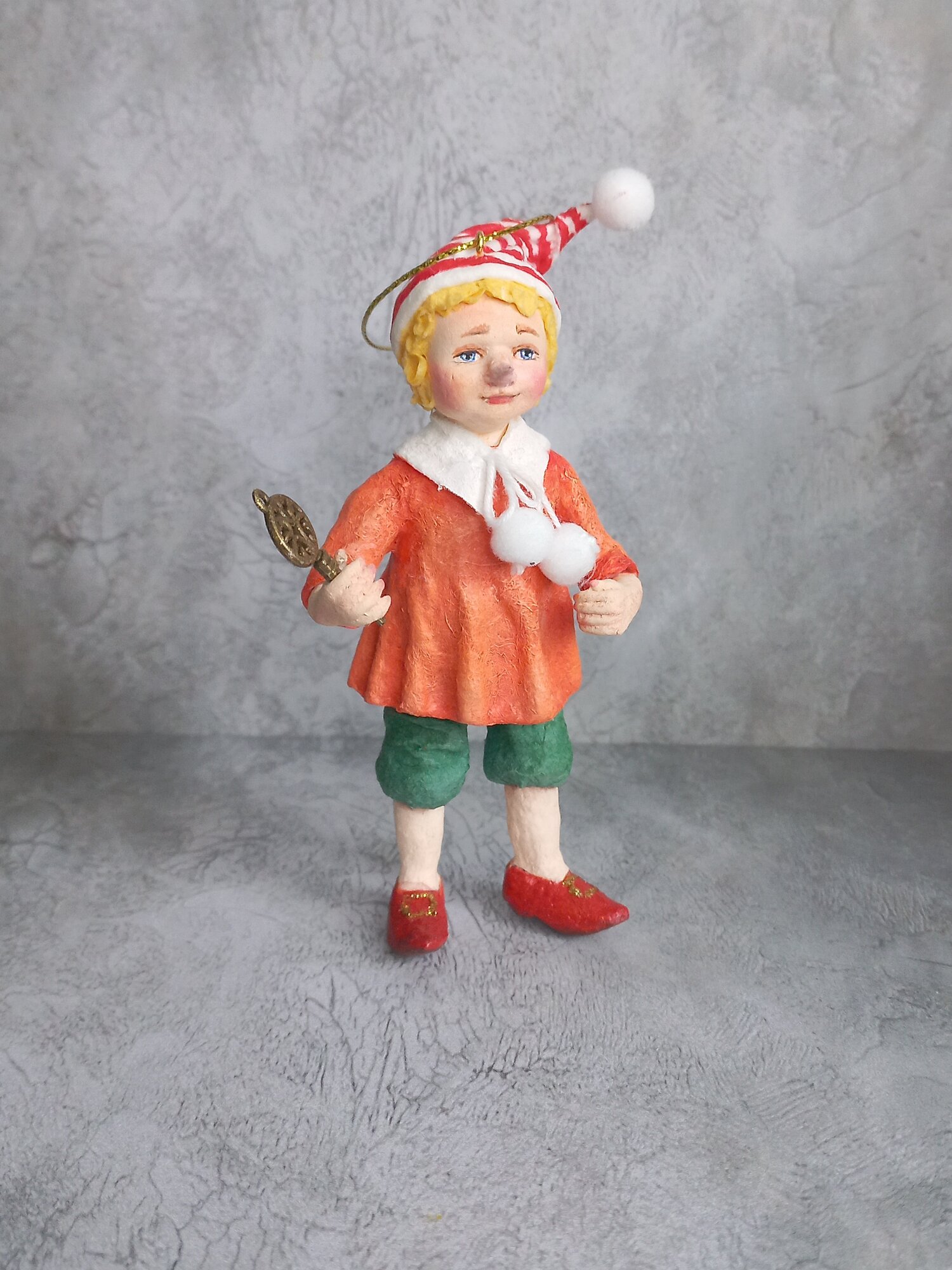 Ёлочная игрушка "Буратино с Золотым ключиком", ручная работа, 11 см