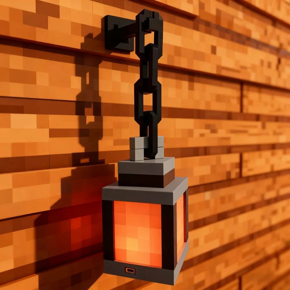 RGB светильник-фонарь, 16 цветов, с пультом, Type-C, с цепью, 6x6x11 см, ночник, пиксельный стиль