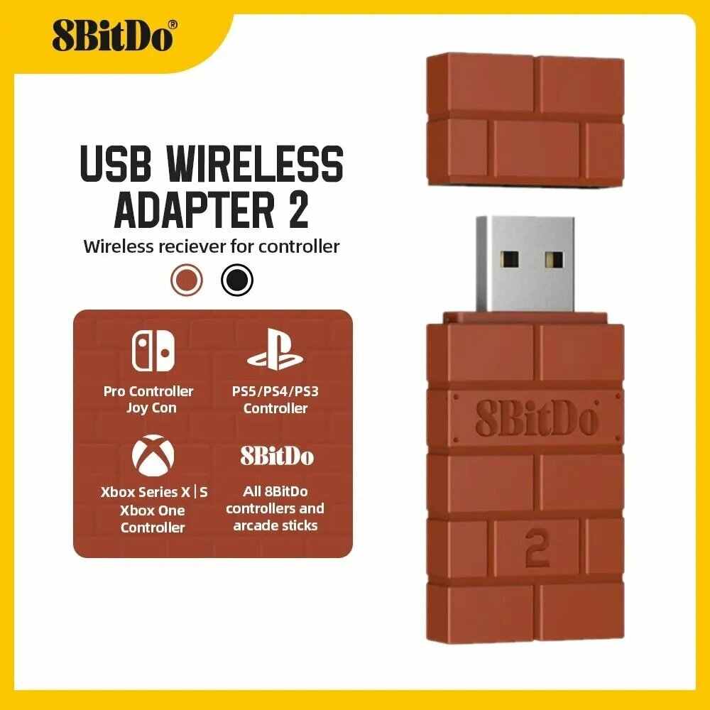 8BitDo USB беспроводной Bluetooth адаптер 2-для ПК Mac Raspberry Pi Nintendo Switch Steam Deck поддержка PS5 Xbox JoyCon контроллер