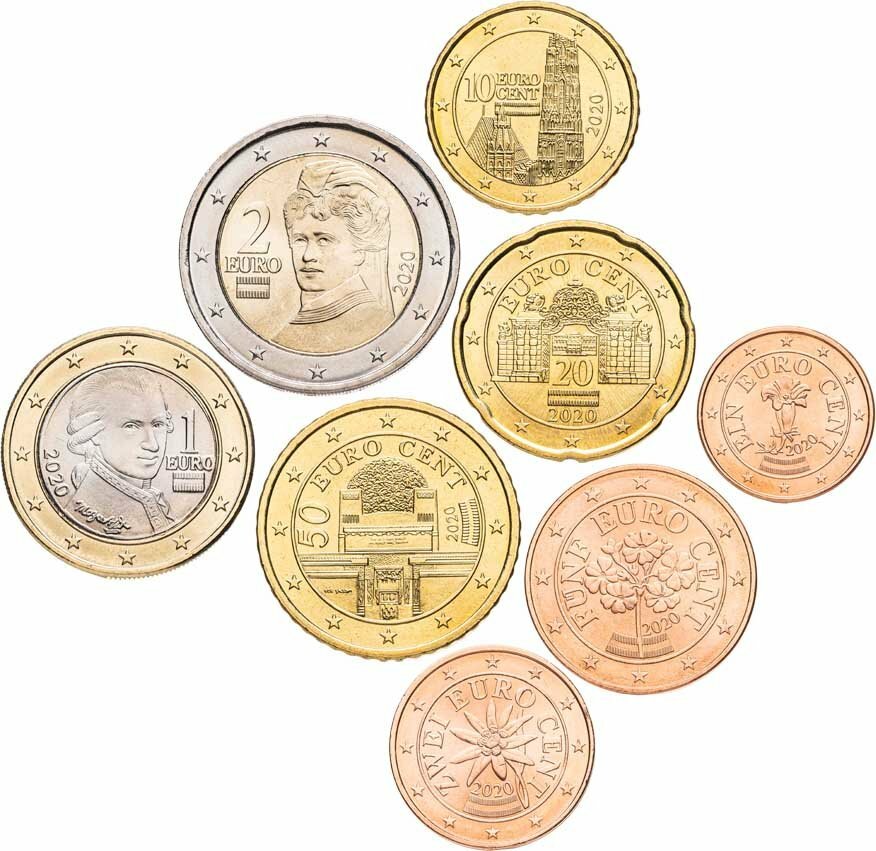 Австрия полный годовой набор из 8 монет евро 2020, Биметалл, в сохранности UNC