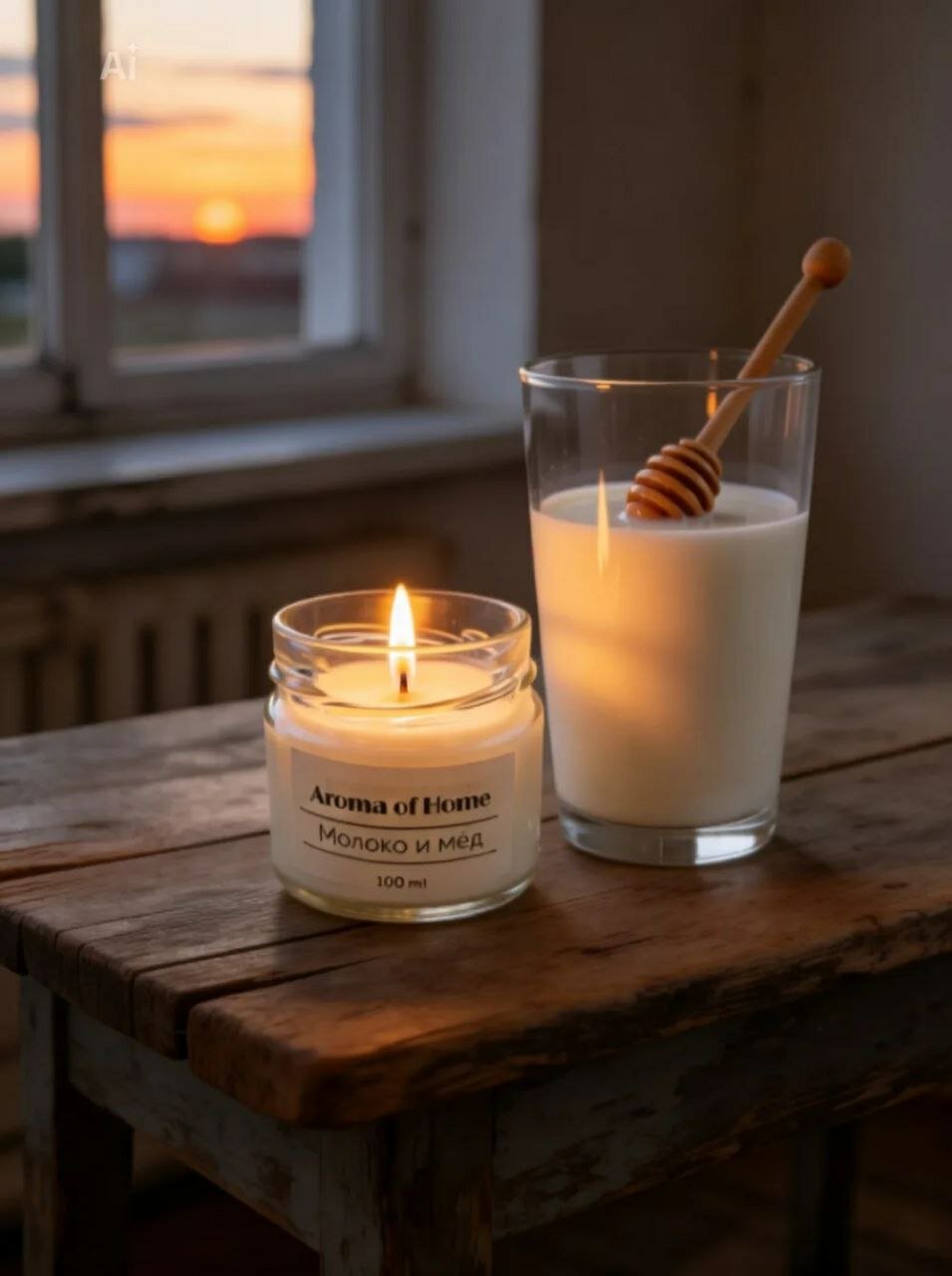 Свеча ароматическая "Молоко и Мёд" 100 мл, кокосовый воск и деревянный фитиль, Aroma of Home