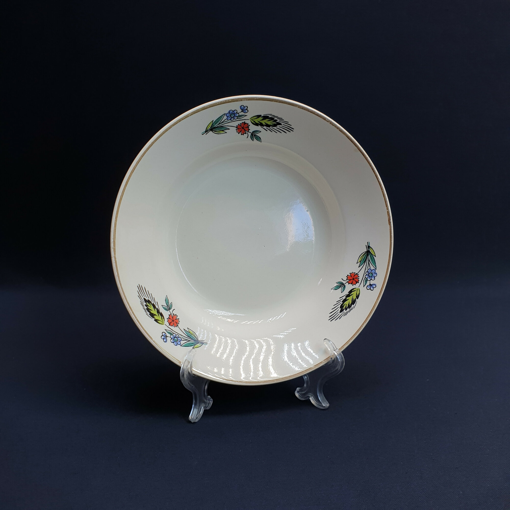 Суповая тарелка Конаково, фаянс деколь позолота 185 мм, винтаж СССР