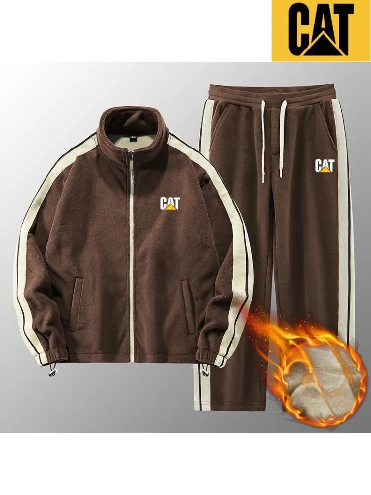 Комплект одежды Caterpillar Спортивный костюм мужской с капюшоном и вельветом, Утепленный комплект для зимы и межсезонья, Теплая толстовка и штаны для города и отдыха, sixe 44-54