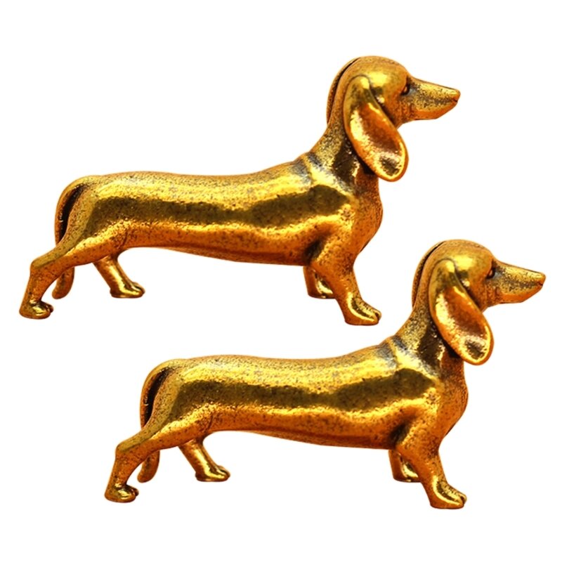 2шт Массивная Латунь Миниатюрная Скульптура Таксы Ручной Работы Детализированная Статуэтка Для Домашнего Декора Коллекционный Орнамент Подарок