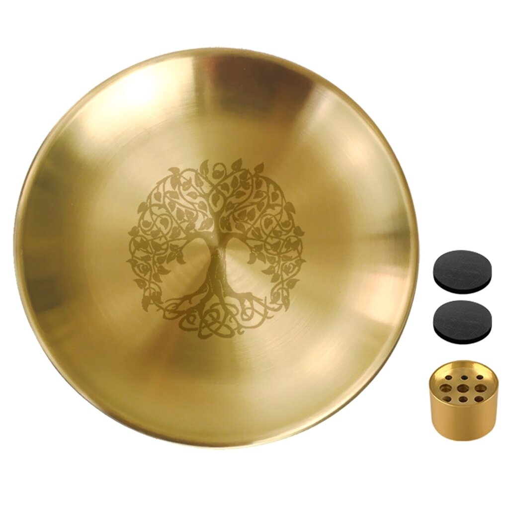 Алтарь с рисунком дерева, тарелка, подсвечник, ритуальный поднос, хрустальные каменные полки