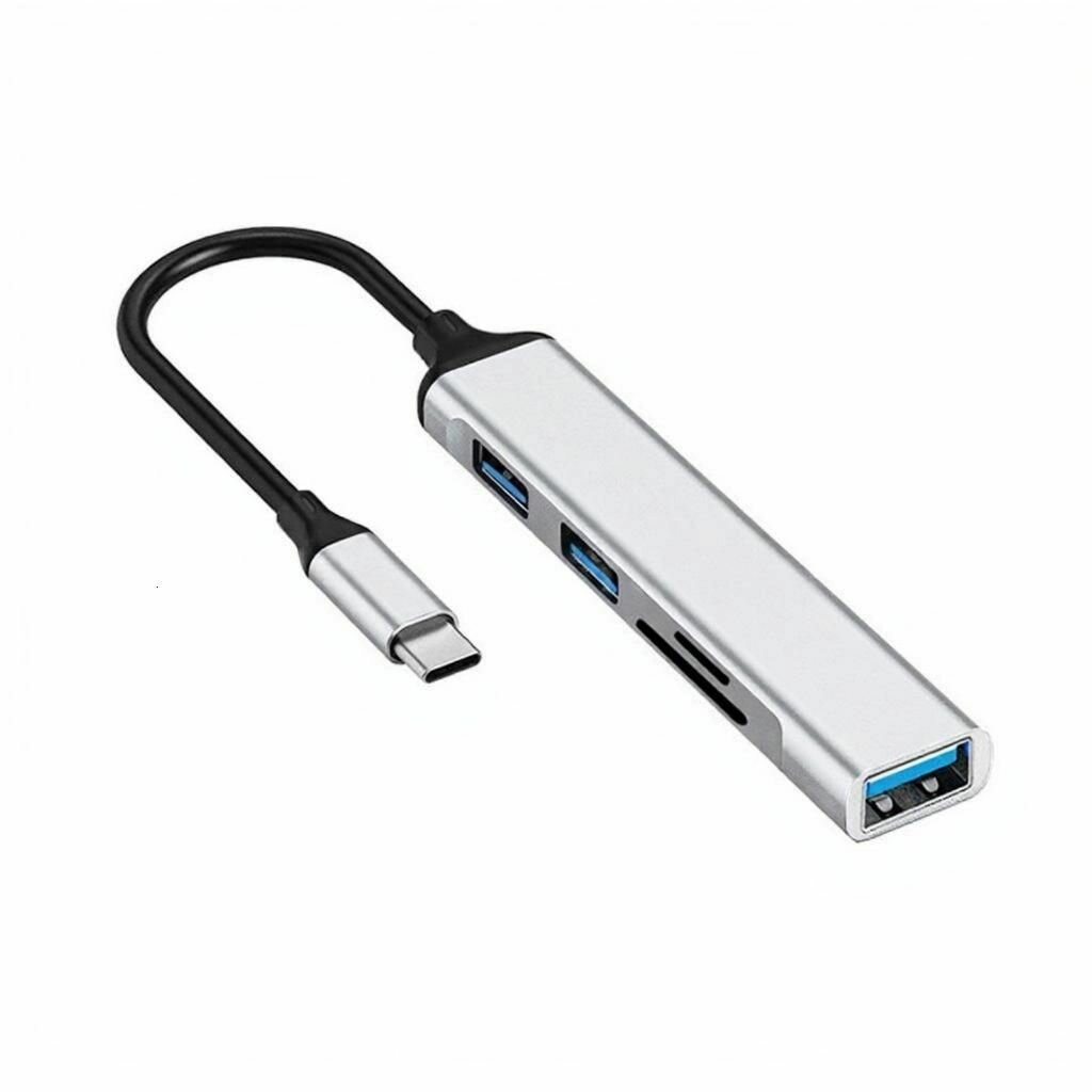 USB 3.0 Хаб с кардридером, Серебро - USB C