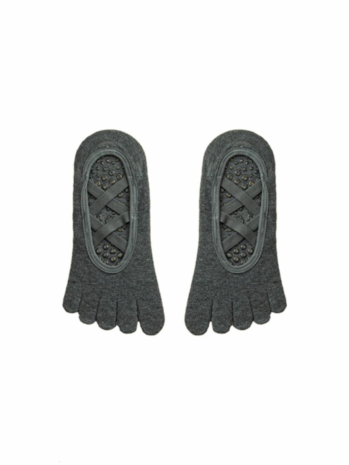 Женские летние носки с пятью пальцами, короткие, с перекрестными полосками, темно-серый - Один размер