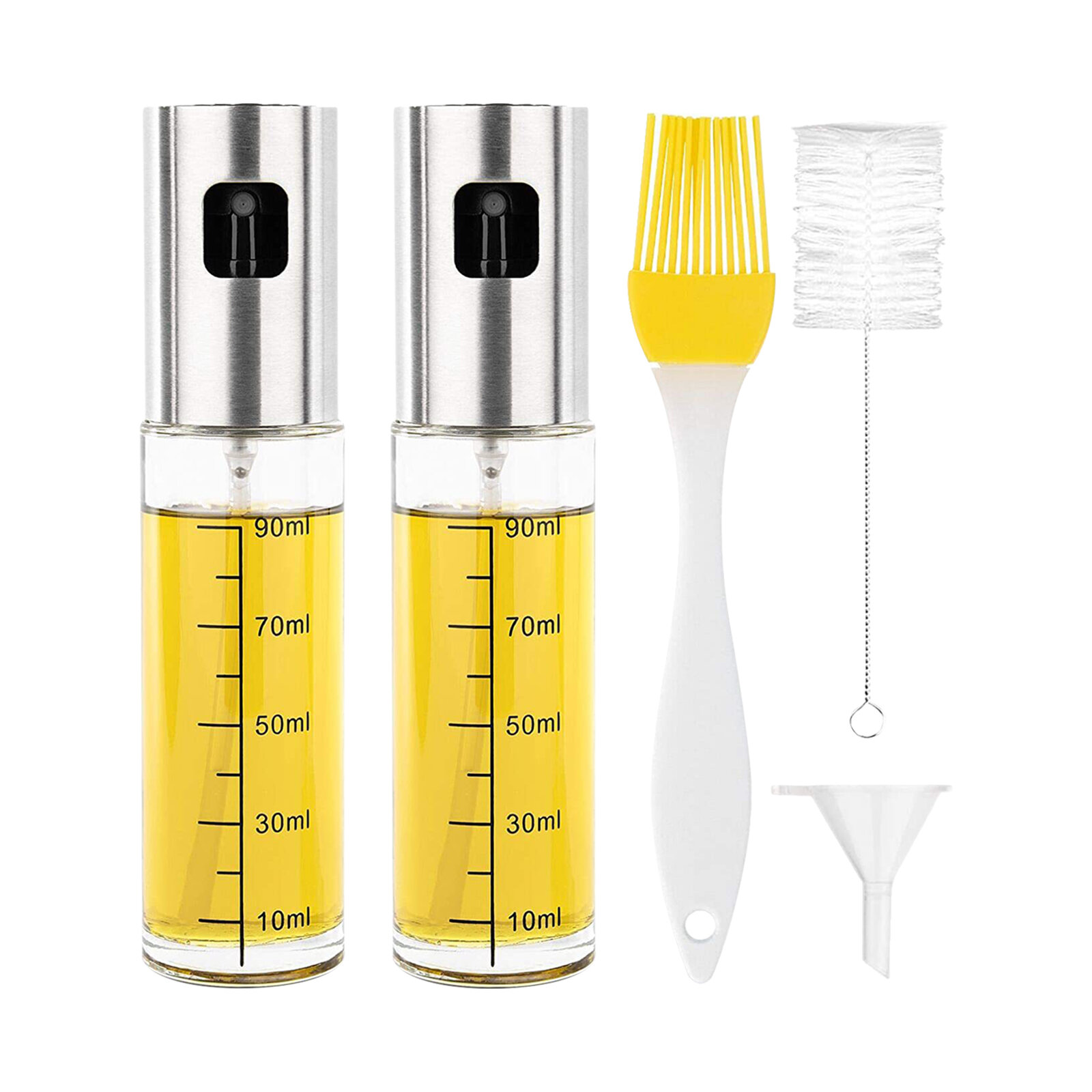 Распылитель для оливкового масла 100мл, дозатор масла, перезаполняемая бутылка, для приготовления пищи, ББК, салата, выпечки, жарки, гриля, с воронкой, кистью для масла, 1/4/5/8 шт в наборе, прозрачный цвет, материал 304 нержавеющая сталь и стекло