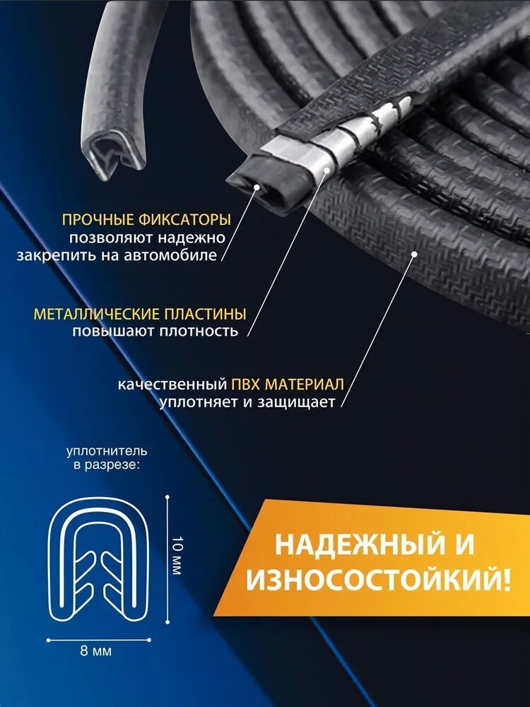 Уплотнитель автомобильный (молдинг) для защиты дверей авто, белый, 5 метров — фото 1