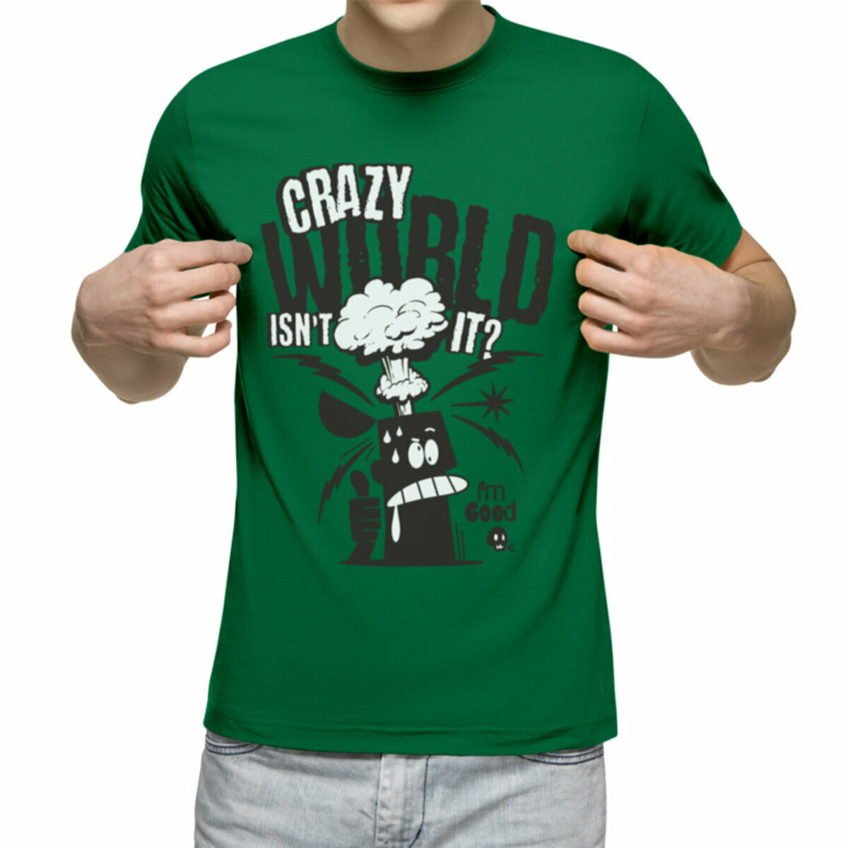 Мужская футболка «Crazy World» (зеленый, XL)