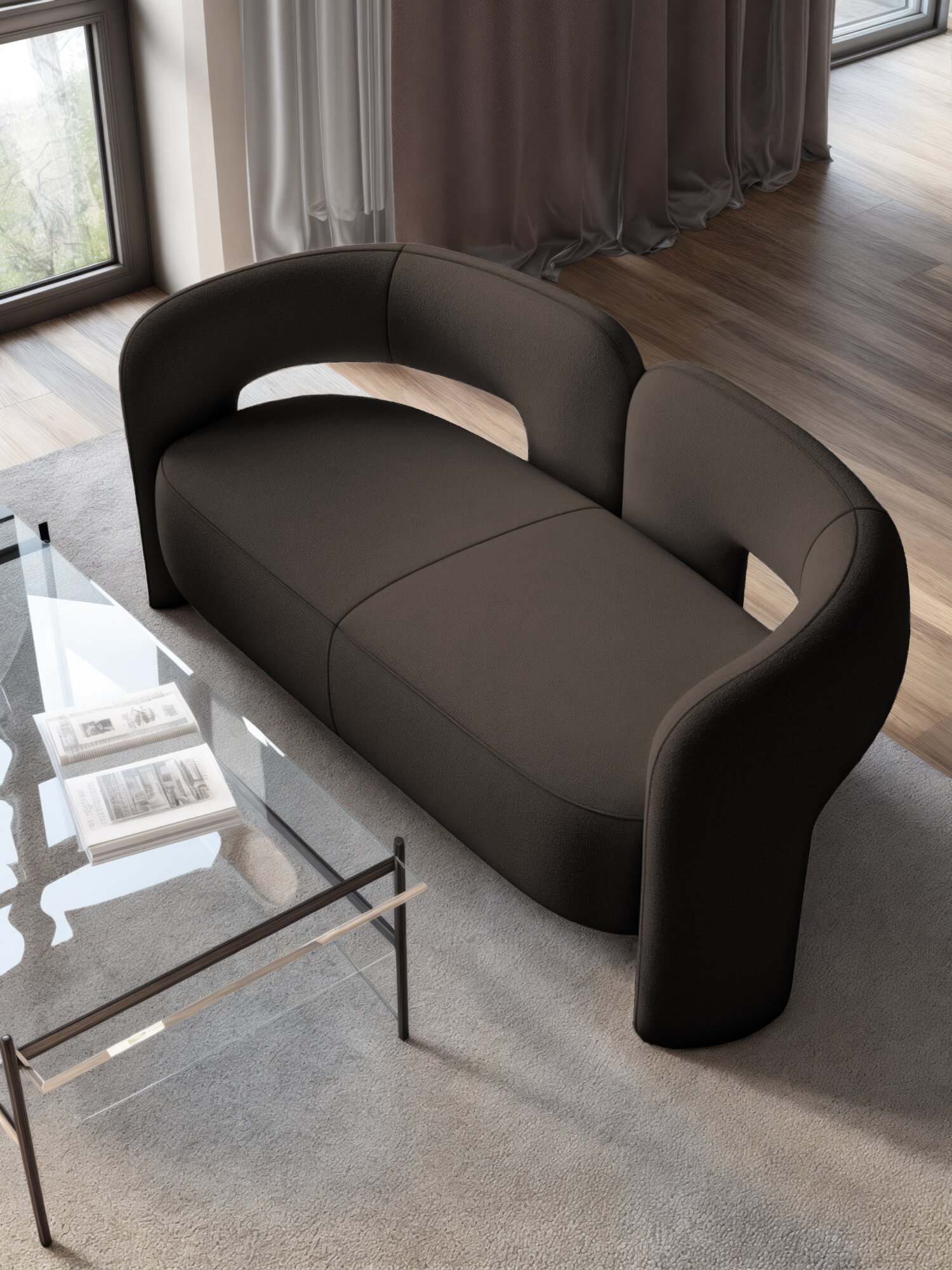 Диван дизайнерский AZZURRO, букле темно-коричневый 182 см. прямой