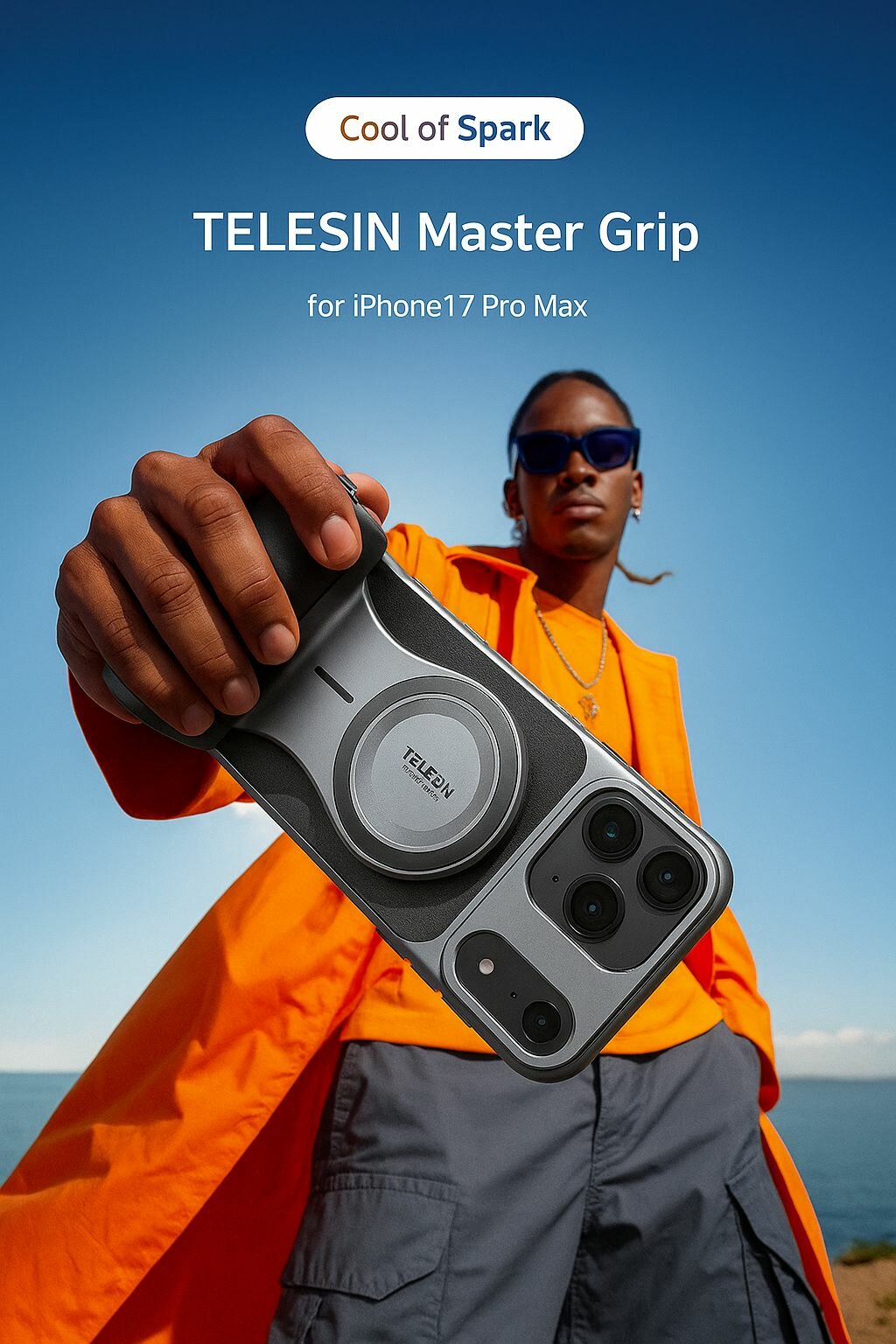 Держатель-рукоятка Telesin Master Grip, для iPhone 17 Pro Max, черный/пурпурный
