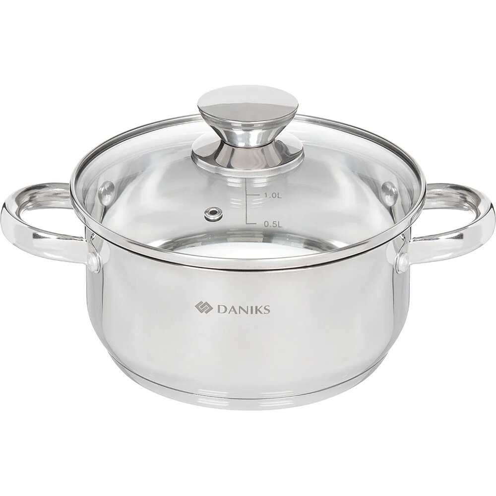 Кастрюля DANIKS 2.2 л, нержавеющая сталь, крышка стекло, оптима, gs-01201-18ca, индукция 332354