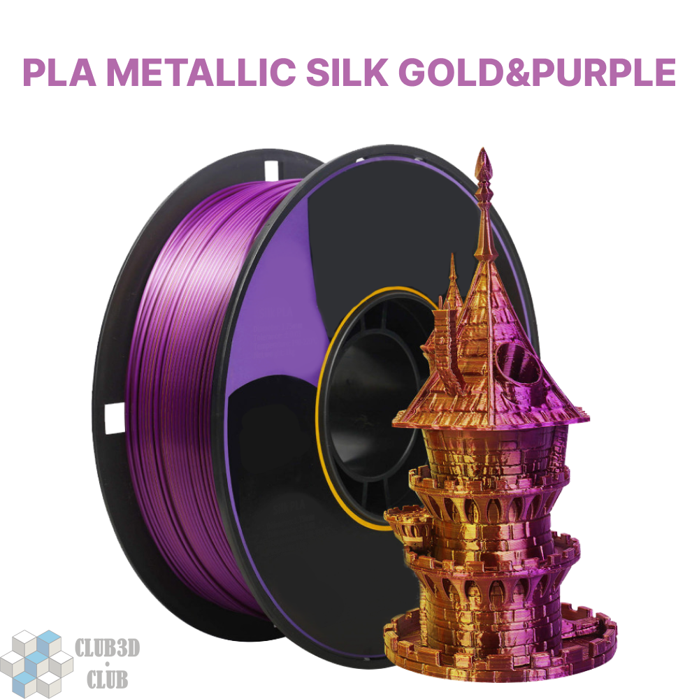 PLA Metallic Silk Двухцветный пластик (Filament Пруток) CLUB3D PRO - Золотой и Фиолтеовый (Gold&Purple) 1KG (1,75мм)