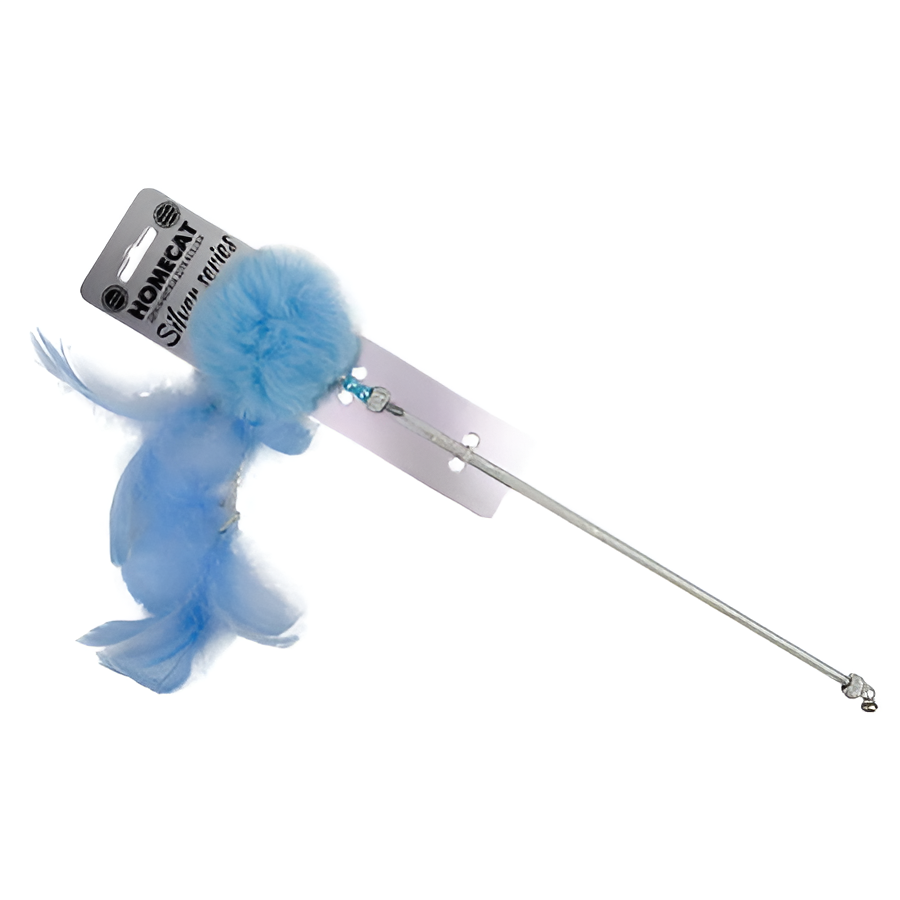 HOMECAT SILVER SERIES 42 см дразнилка для кошек помпон с перьями голубая