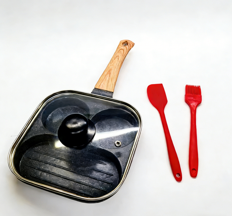 Multi hole household non stick pan with lid, breakfast pan, frying pan, hamburger pan