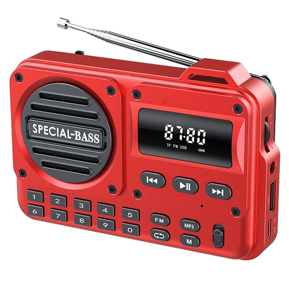Магнитола портативная с поддержкой FM/AM-радио, USB, TF, выход на наушники, Красный цвет — фото 1