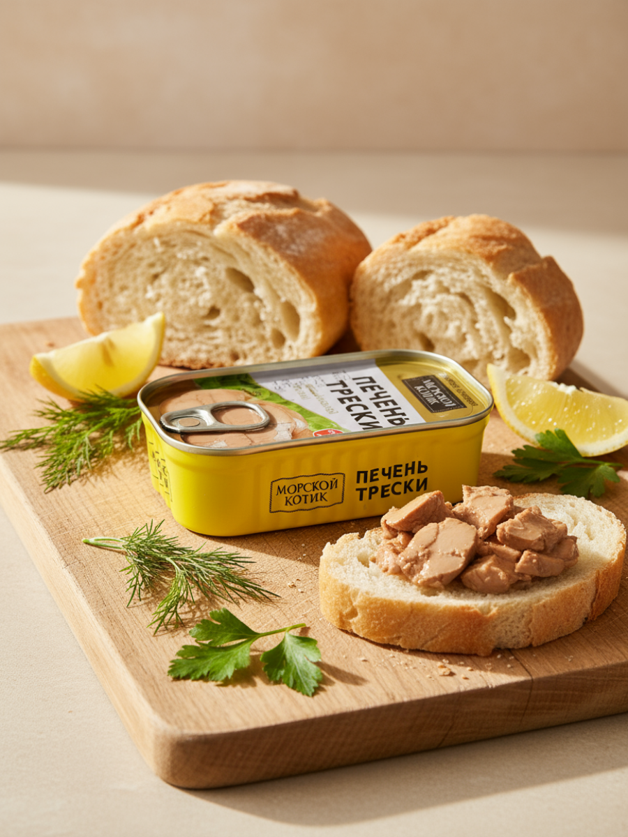 Печень трески Морской Котик, натуральная, стерилизованная, атлантическая, в собственном соку, 115 г