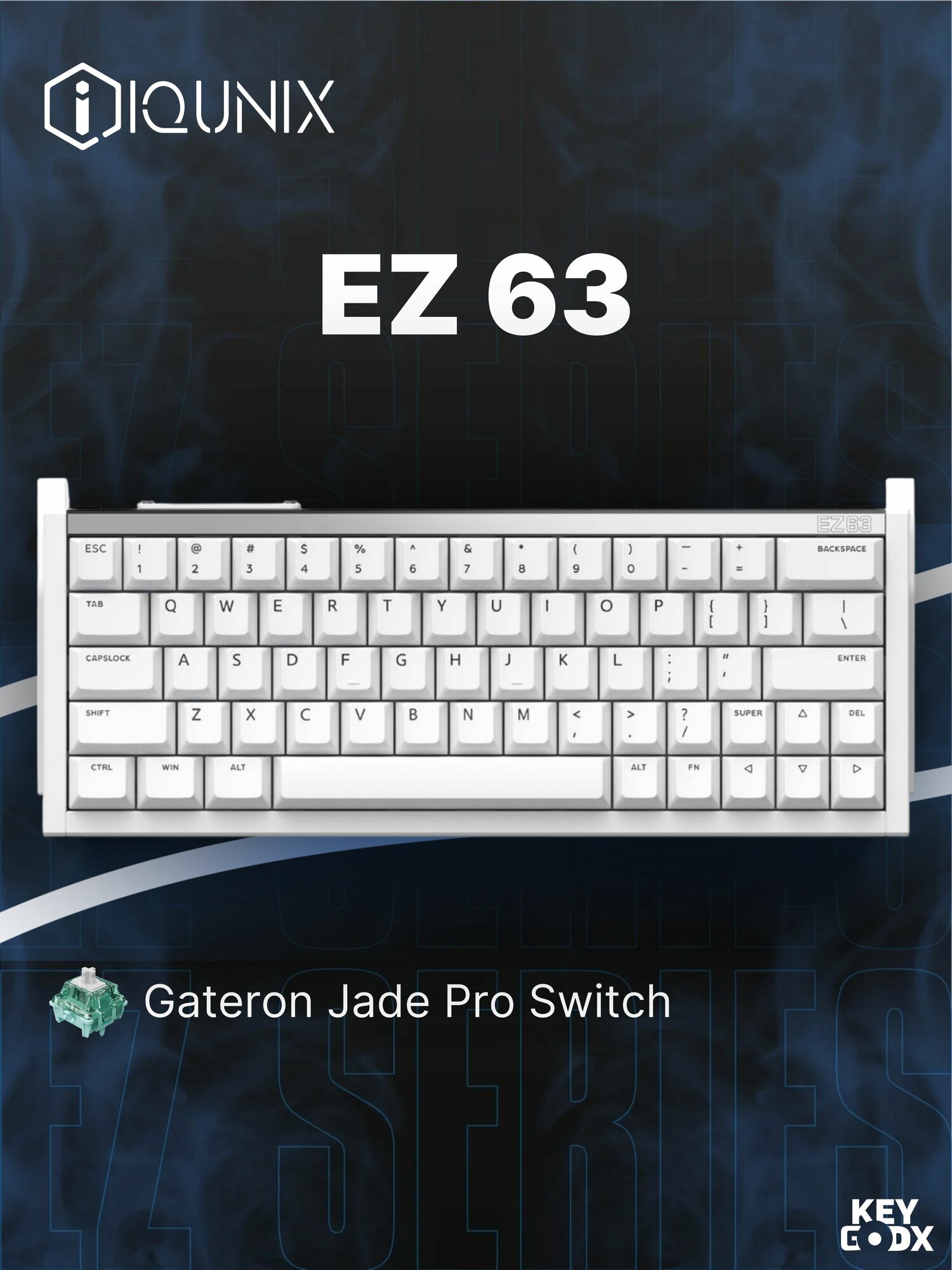 Игровая клавиатура IQUNIX EZ63, (В фирменной сумке), (Gateron Magnetic Jade Pro), Проводная, Английская раскладка, Белая