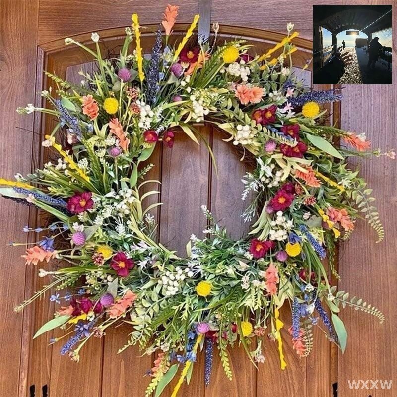 Эксклюзивный всесезонный декор для входной двери, 18 дюймов: летние цветы и устойчивая к непогоде зелень