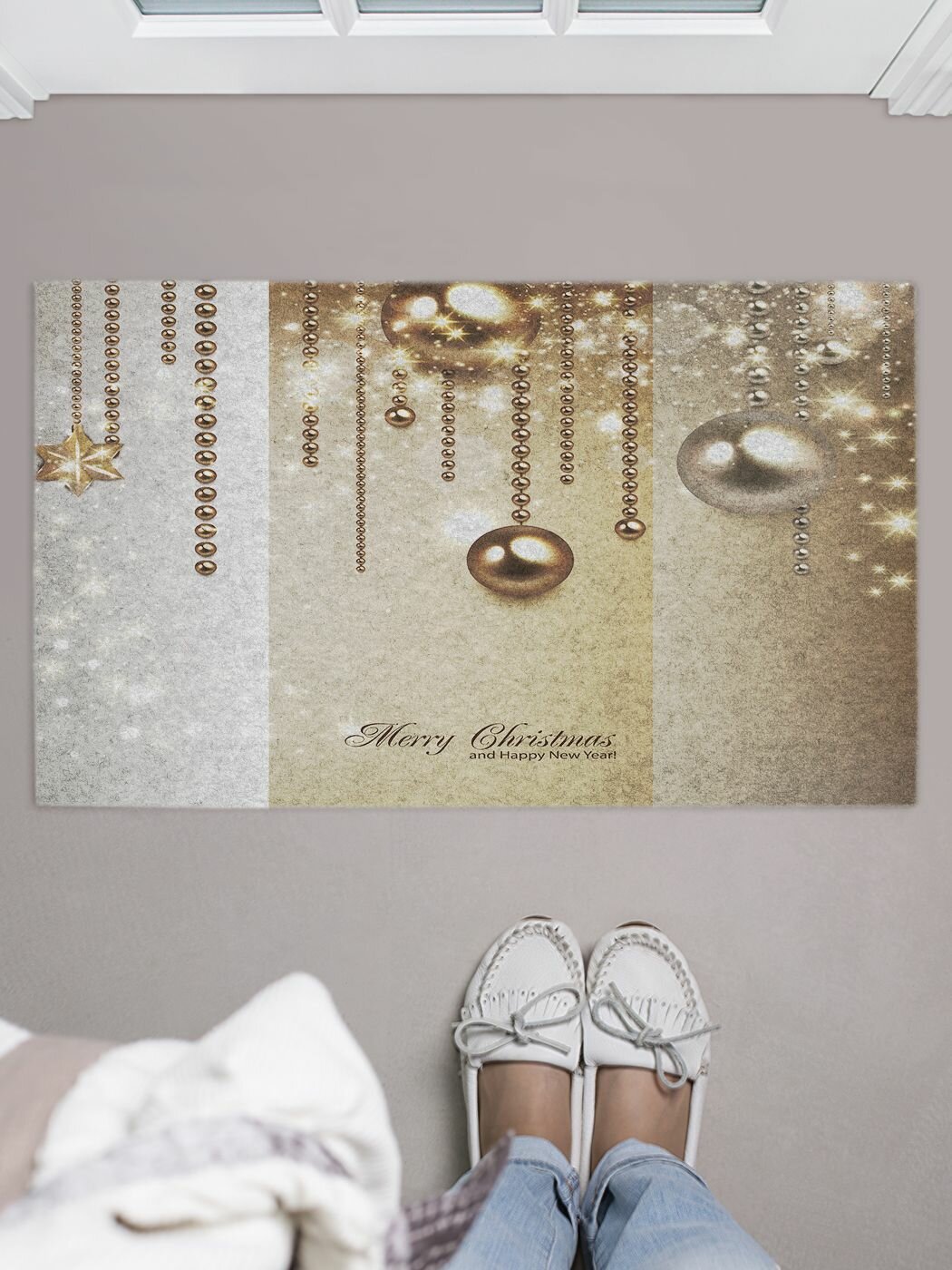 Коврик придверный в прихожую с принтом "Новогодний блеск" 45 на 75 см , JoyArty, серия Новый год и Рождество