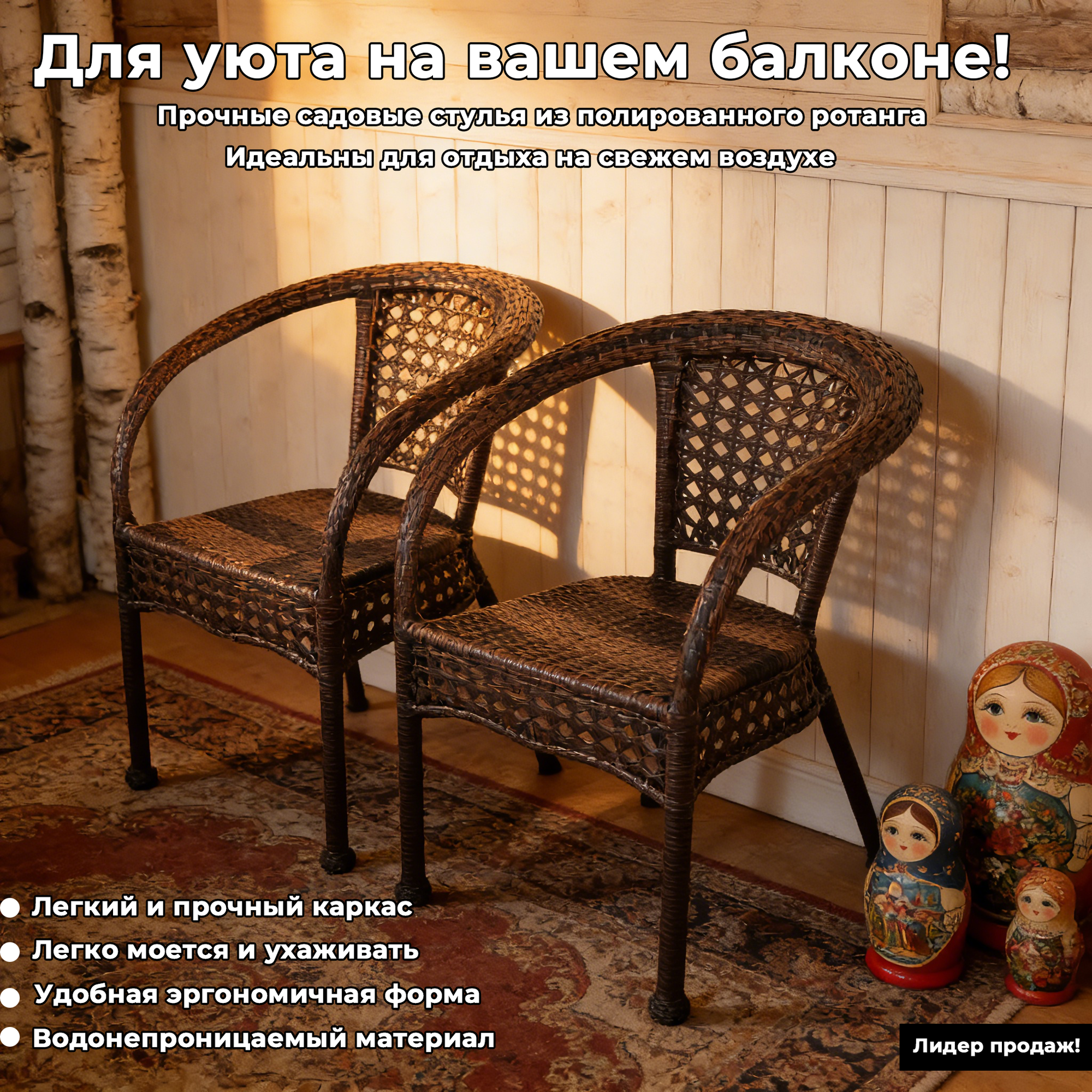 Набор мебели для улицы "Отдых", 2 персоны, искусственный ротанг, цвет хаки