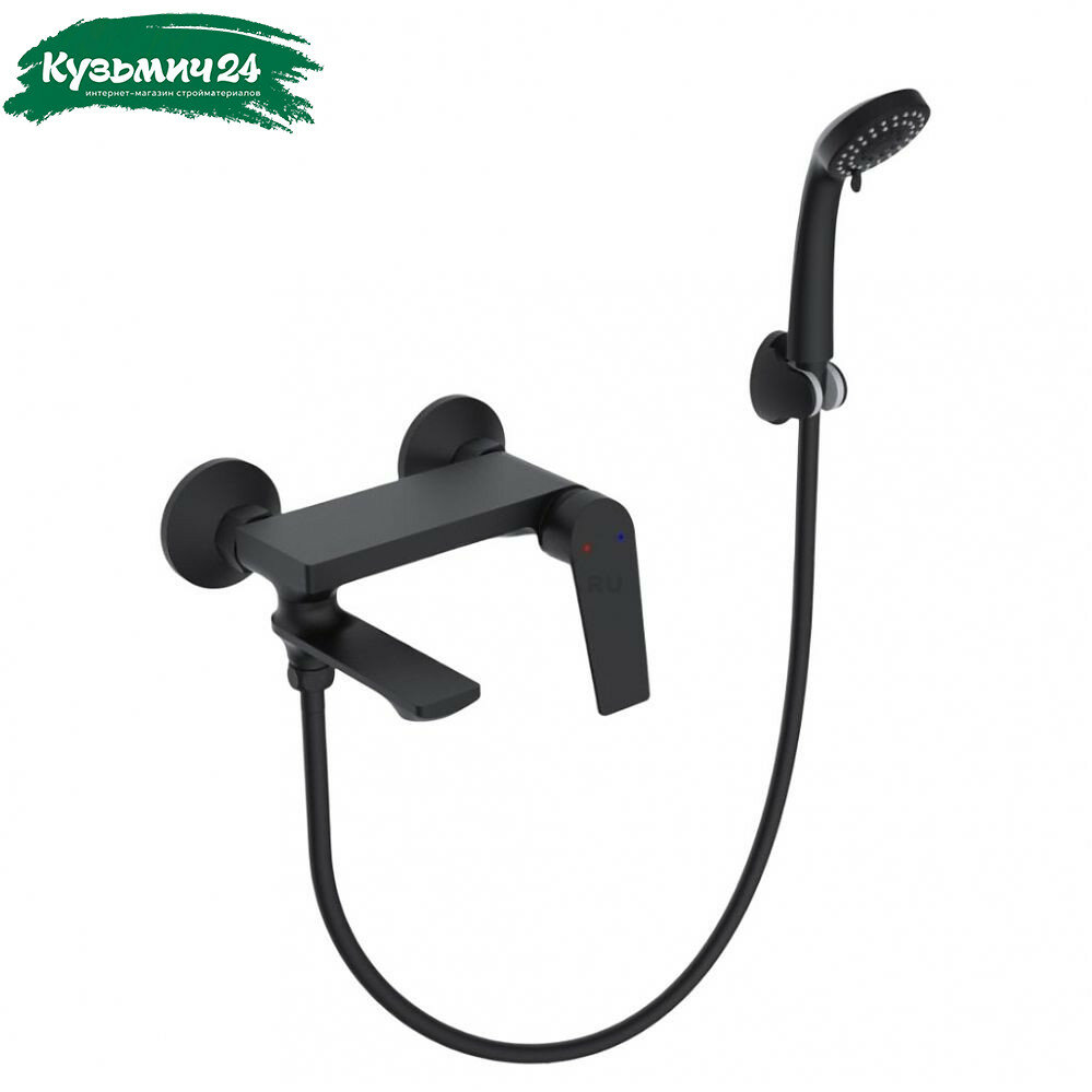 Смеситель для ванны Econoce EC0803BL картридж D35-A, с душевым гарнитуром, однорычажный, цинк, цвет черный, 1 шт