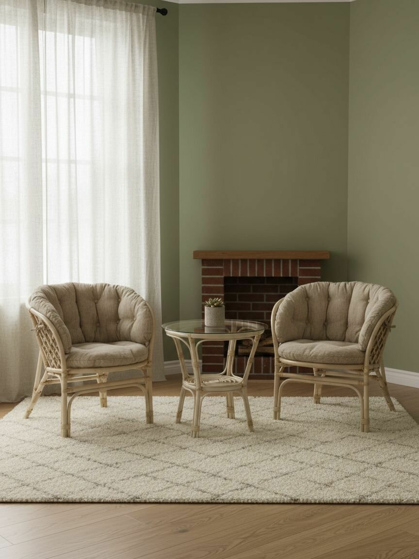 Комплект плетёной мебели с мягкими подушками