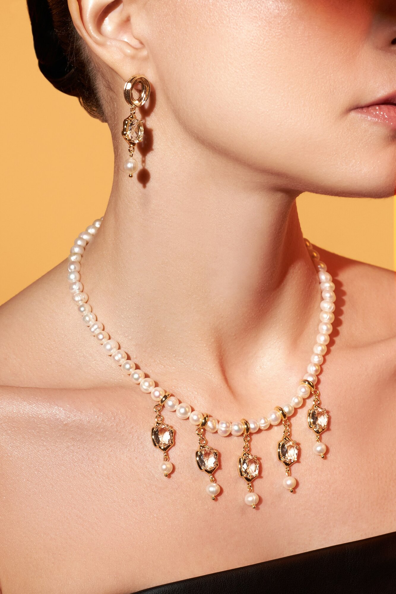 Колье, жемчуг пресноводный культивированный, кристалл