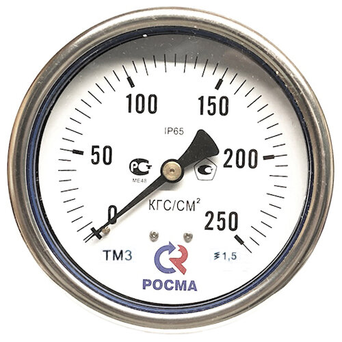 Манометр осевой Росма ТМ-320Т.00 (0-25кгс/см2) M12x1.5 1.5 виброустойчивый (готовый к гидрозаполнению) 63мм, тип - ТМ-320Т, осевое присоединение, шкала (0-25кгс/см2), резьба M12x1.5, класс точности 1.5, цвет хром