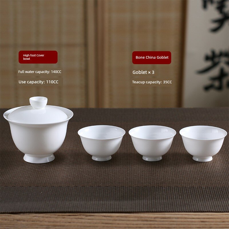 Набор из костяной керамики: чайная чашка с высокой ножкой 140 мл + 3 чашки, устойчивая к теплу для чая Гунфу