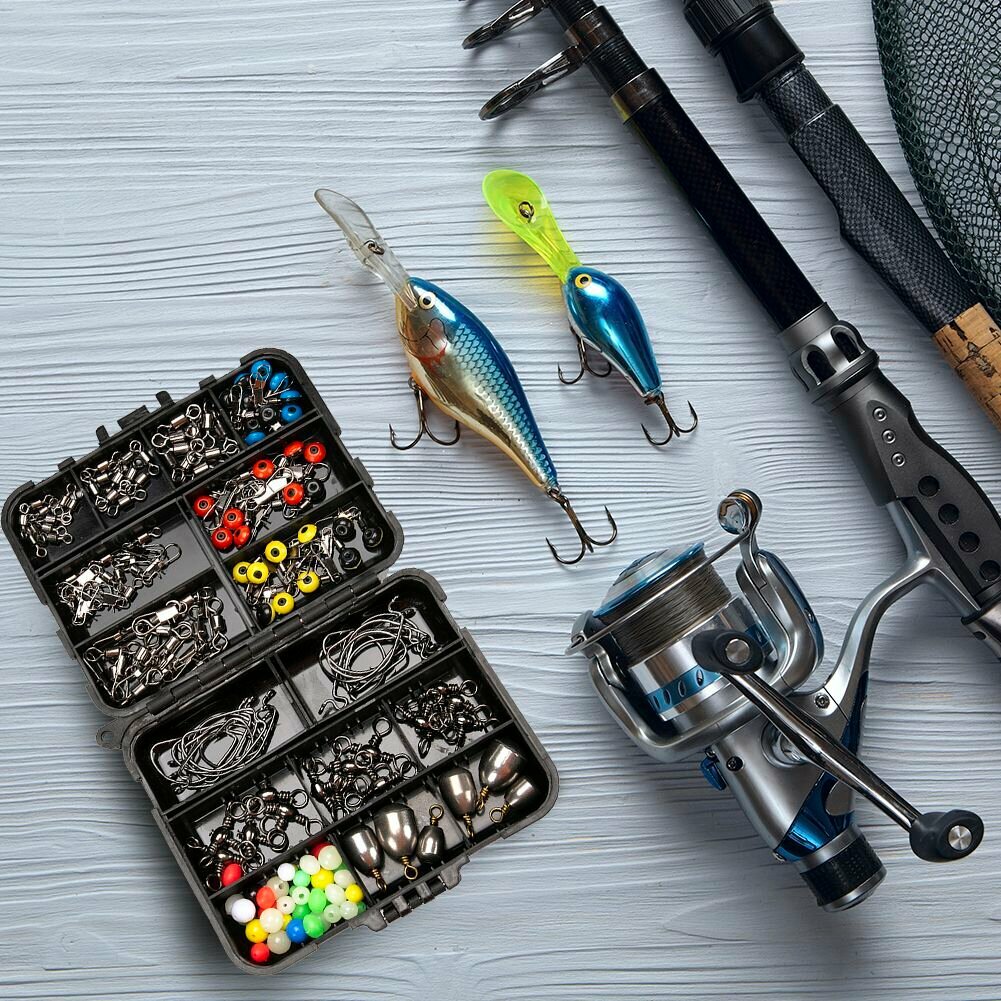 162 шт. Рыболовные аксессуары комплект крючки вертлюги рыболовная грузила коробка для снастей
