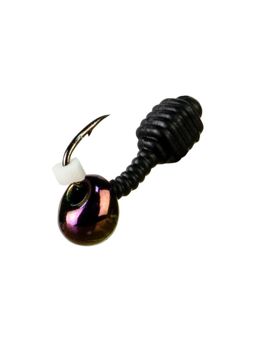 Мормышка безнасадочная (безмотылка) для летней и зимней рыбалки Личинка Куб "Левша-НН", 0,29 г, Drops бензин, крючок №2, чёрный / 3 шт.