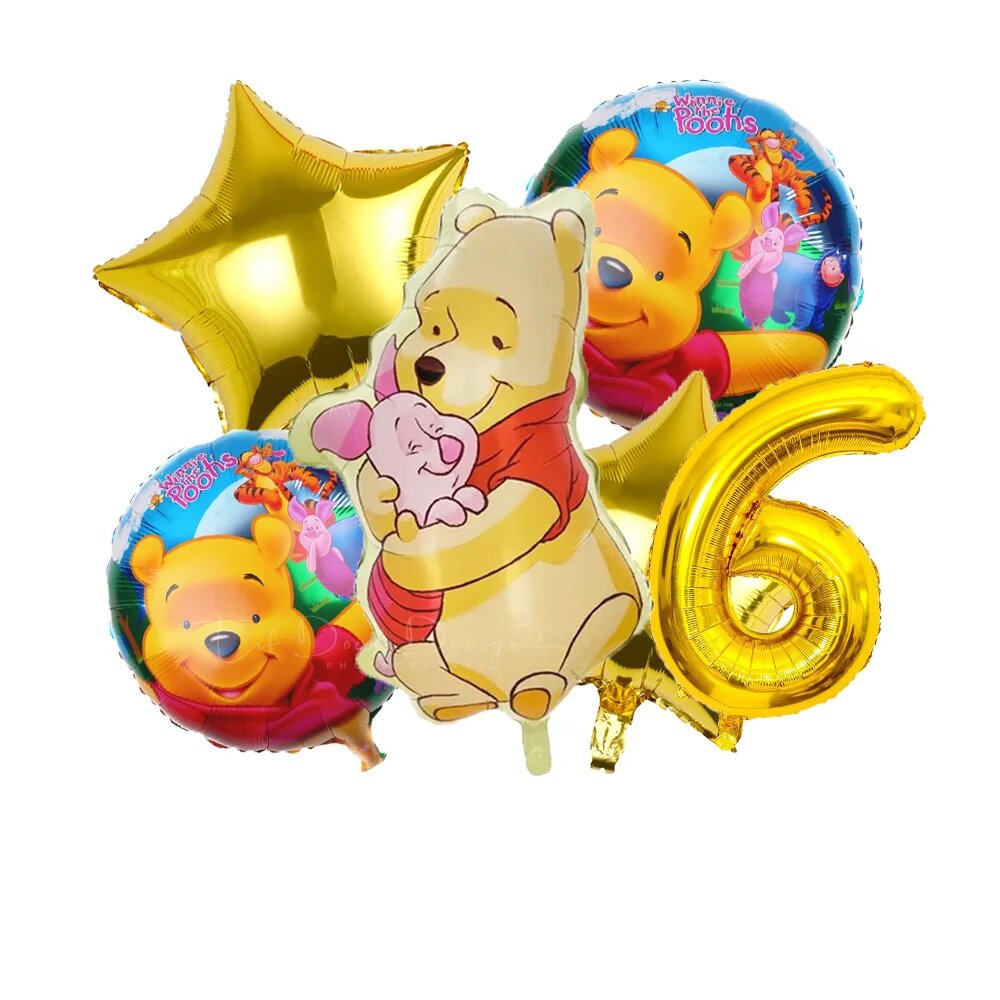 Набор фольгированных шаров "Винни Пух", золотые, MINISO Set-6