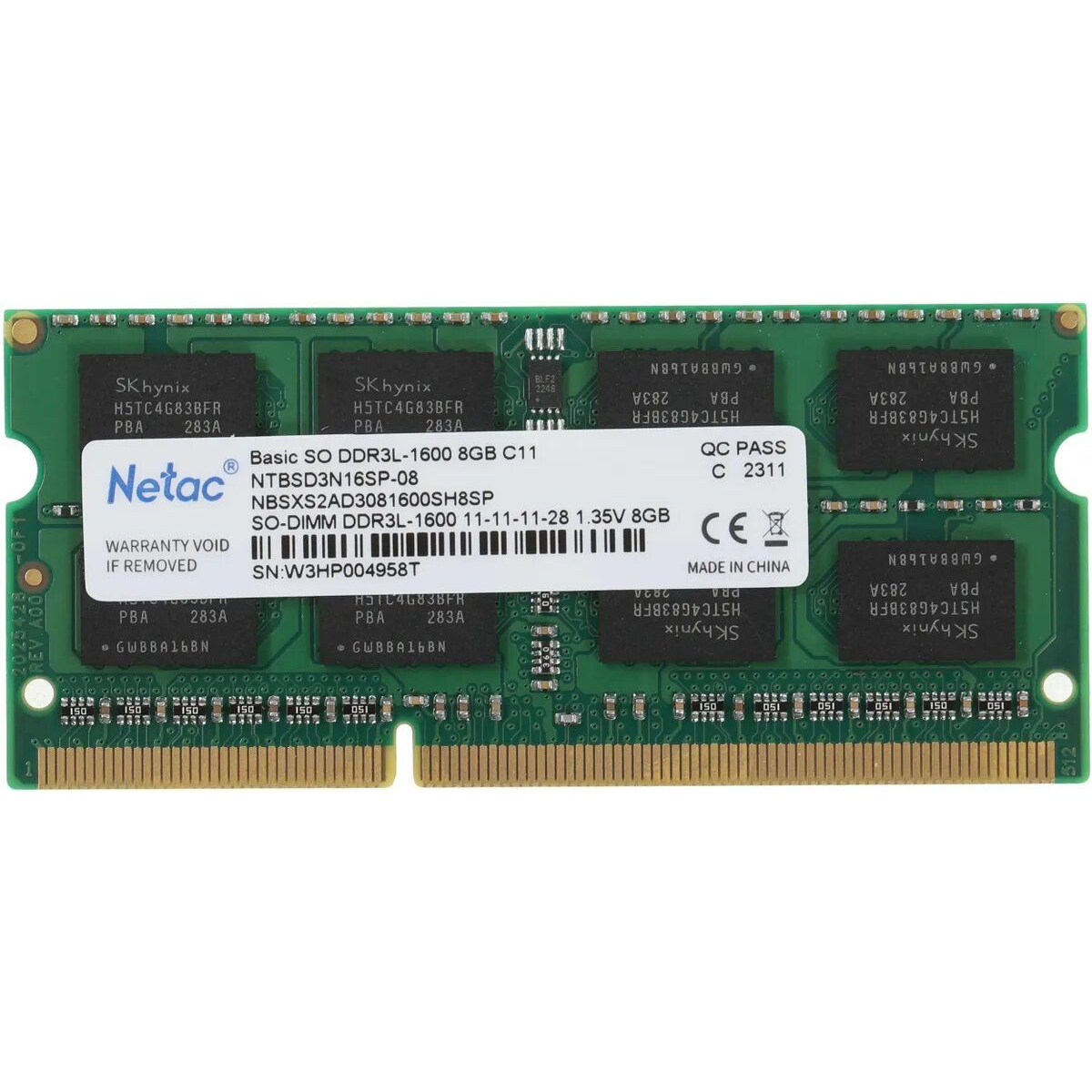 Оперативная память Netac Basic NTBSD3N16SP-08 зеленый, DDR3 SODIMM 8Gb 1600Mhz