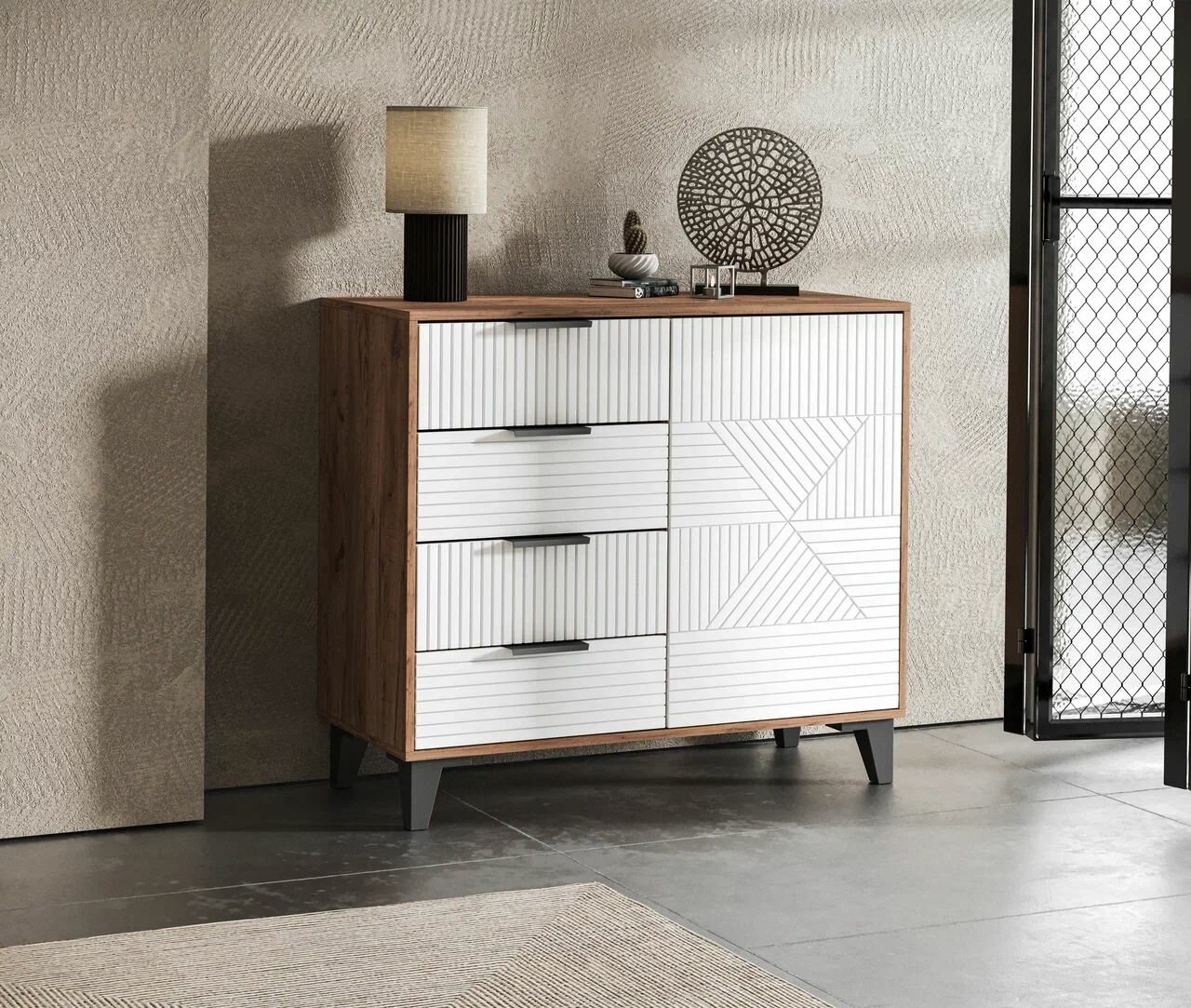 Комод форес "Палау", современный стиль, ЛДСП, МДФ, 4 ящика, белый софт