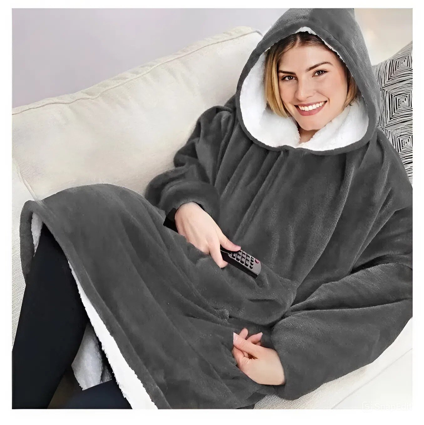 Плед - толстовка с рукавами и капюшоном"Huggle Hoodie", флис, серый